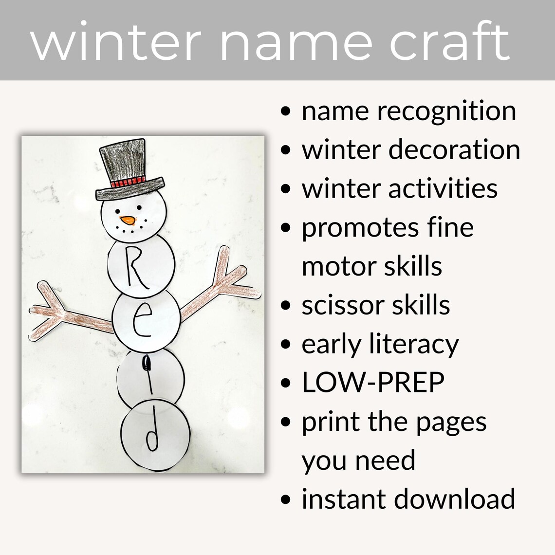 Snowman Name Craft Toddler Crafts January Toddler Craft Kit Winter ...