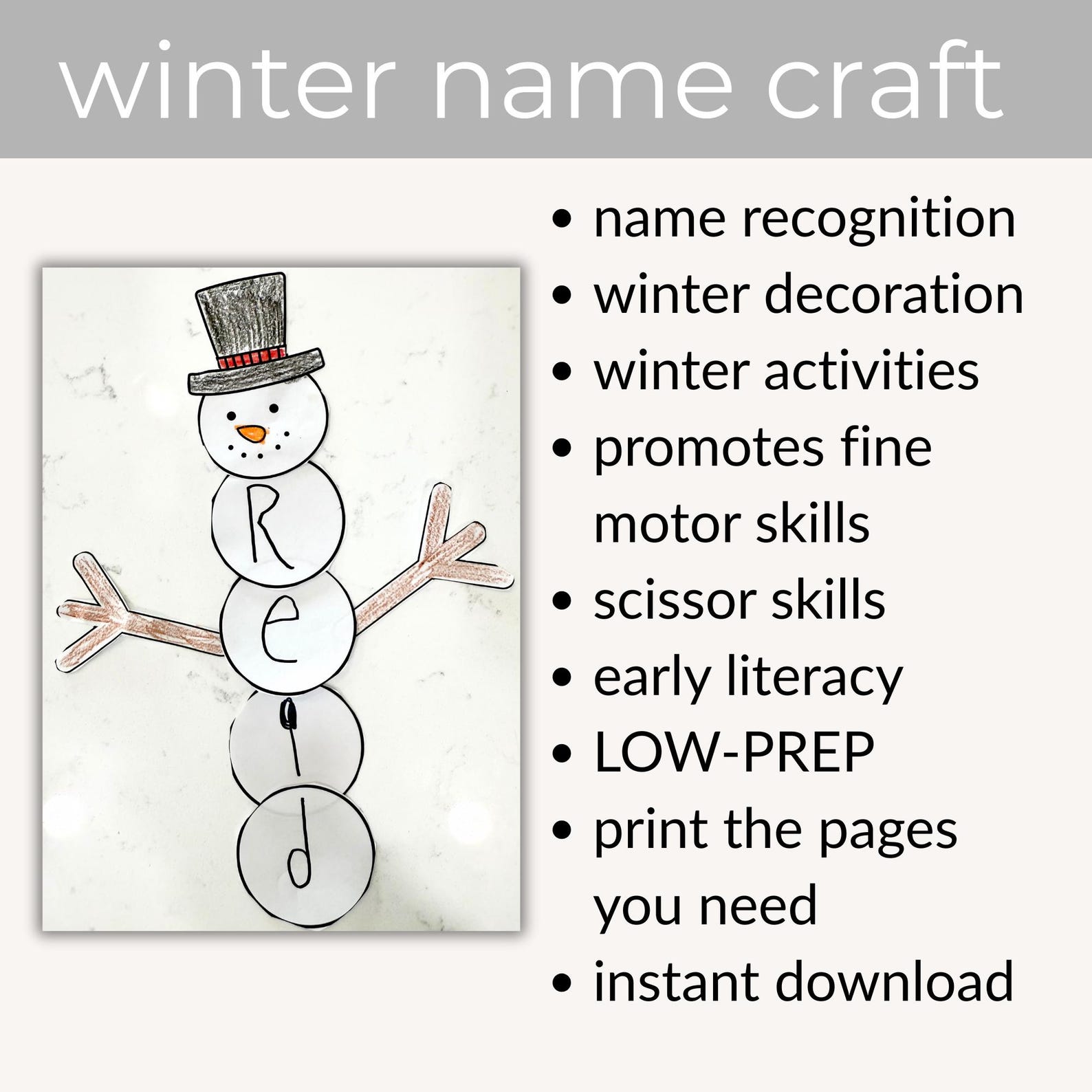 Snowman Name Craft Toddler Crafts January Toddler Craft Kit Winter ...