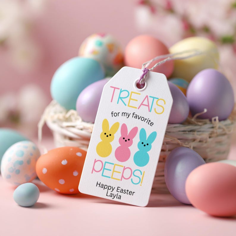 Easter Gift Tag Personalized Peeps Easter Tag Bunny Basket Printable ...