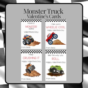 Monster Truck Valentine Day Cards Kid School Classroom Party Printable ...
