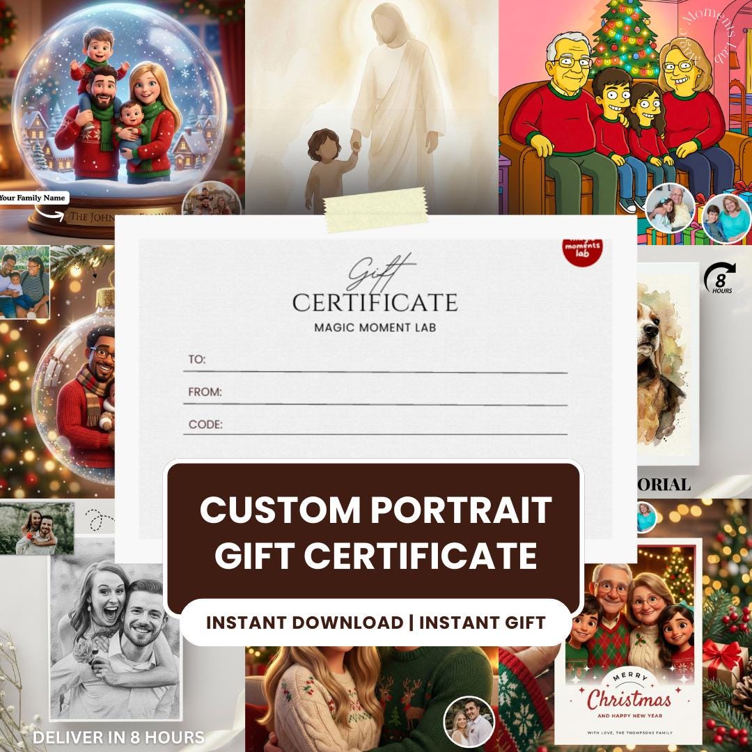Custom Portrait Gift Certificate | Instant Download Printable PDF - Etsy