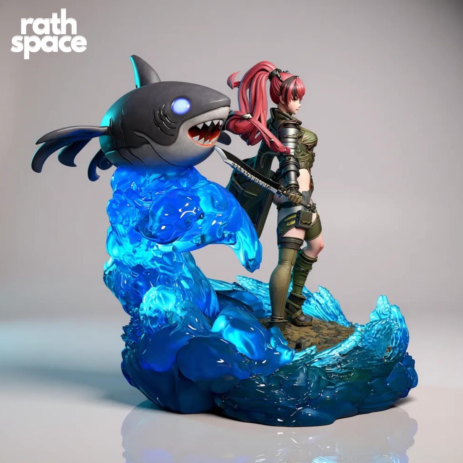 Meg Shark Girl STL 3D Model | Anime Figure, Dynamic Water Base (digital ...
