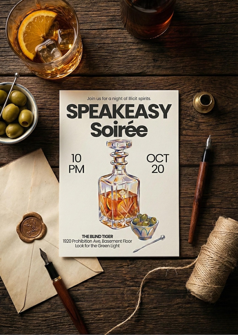 1920s Speakeasy Soiree Invitation Template, Gatsby Cocktail Party ...