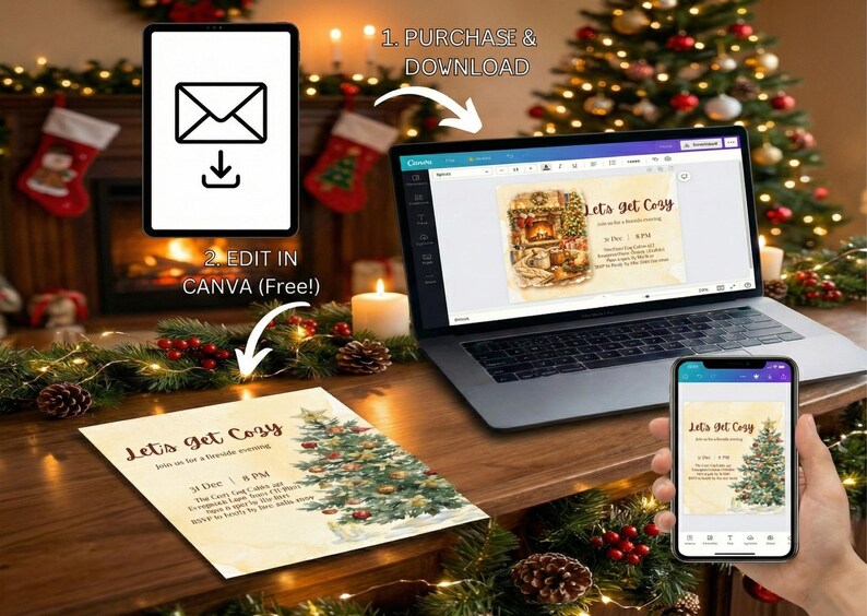 Editable New Year Party Invitation | Cozy Winter Theme | Phone & Canva ...