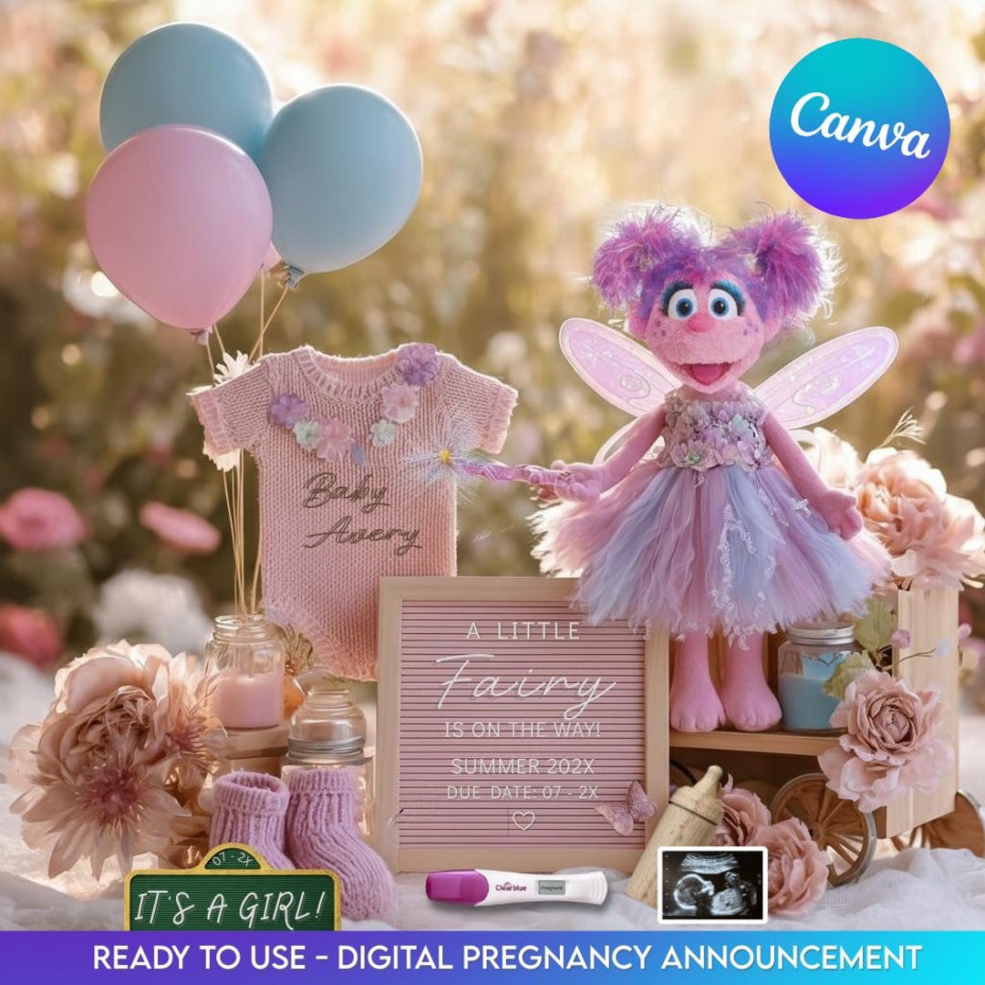 Pink Puppet Plush Fairy Baby Girl Pregnancy/gender Reveal | Editable ...