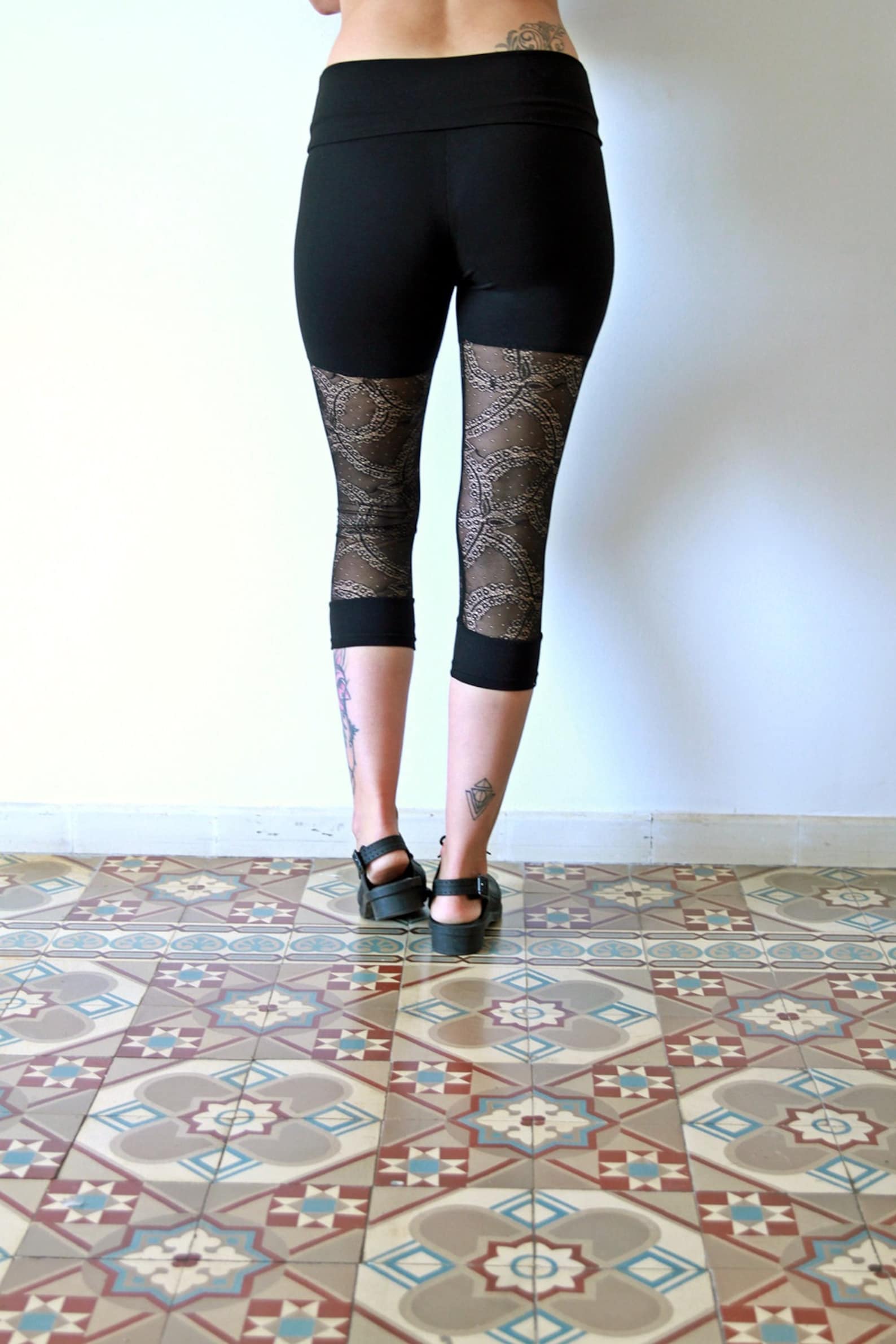 Black Lace Leggings, Sheer Leggings, Capri Leggings, Goth Leggings ...