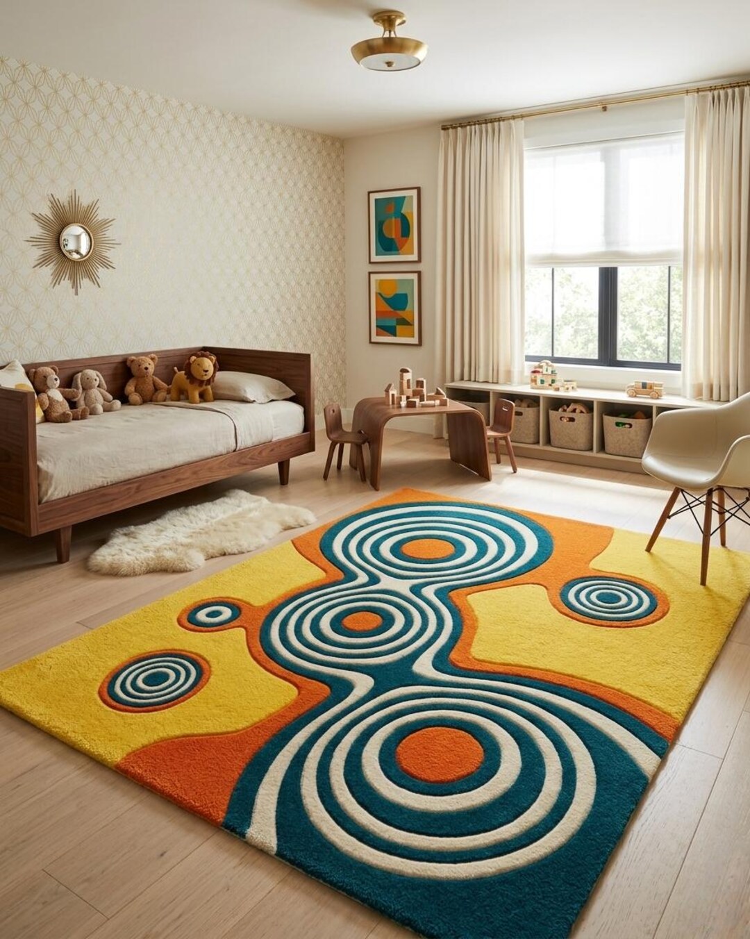 Mid Century Modern Abstract Rug Hand Tufted Wool Rug Retro Circle ...