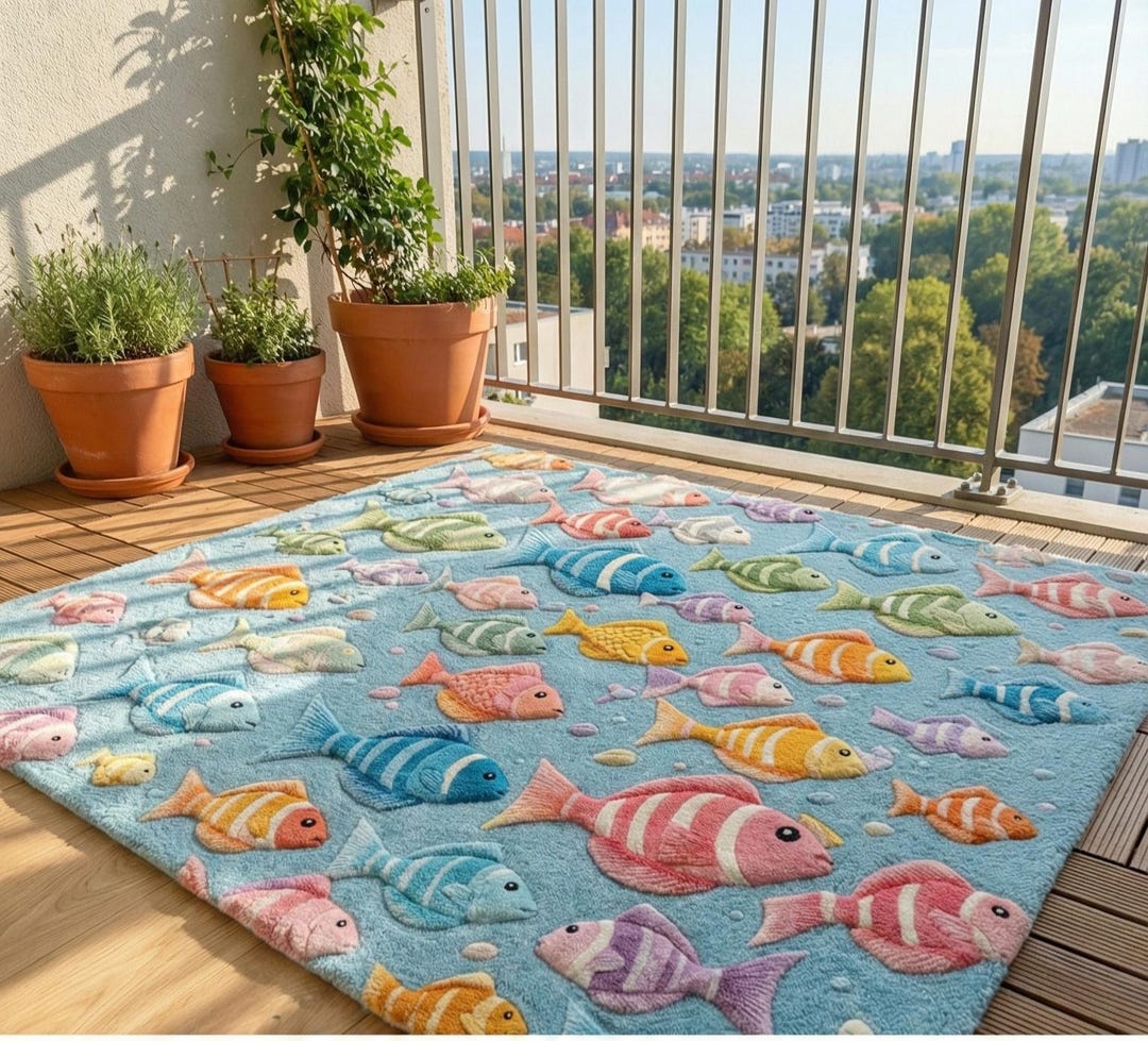 Hand-tufted Wool Fish Rug: Coastal Nursery, Kids Room Carpet - Etsy