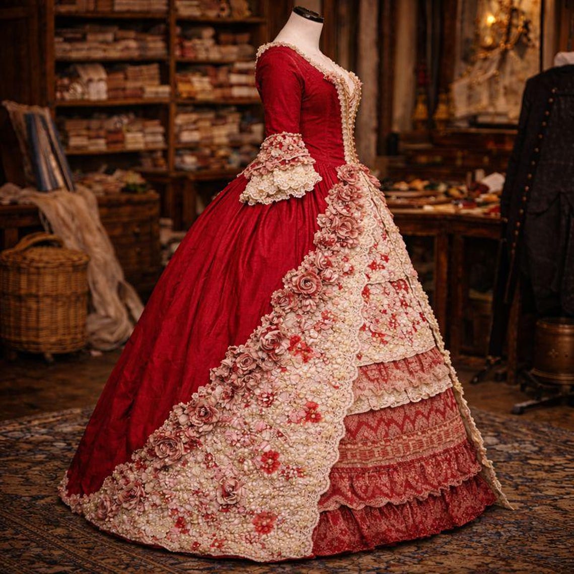 Rococo Duchess–inspired Prom Dress, Burgundy Edwardian Gown, Custom ...