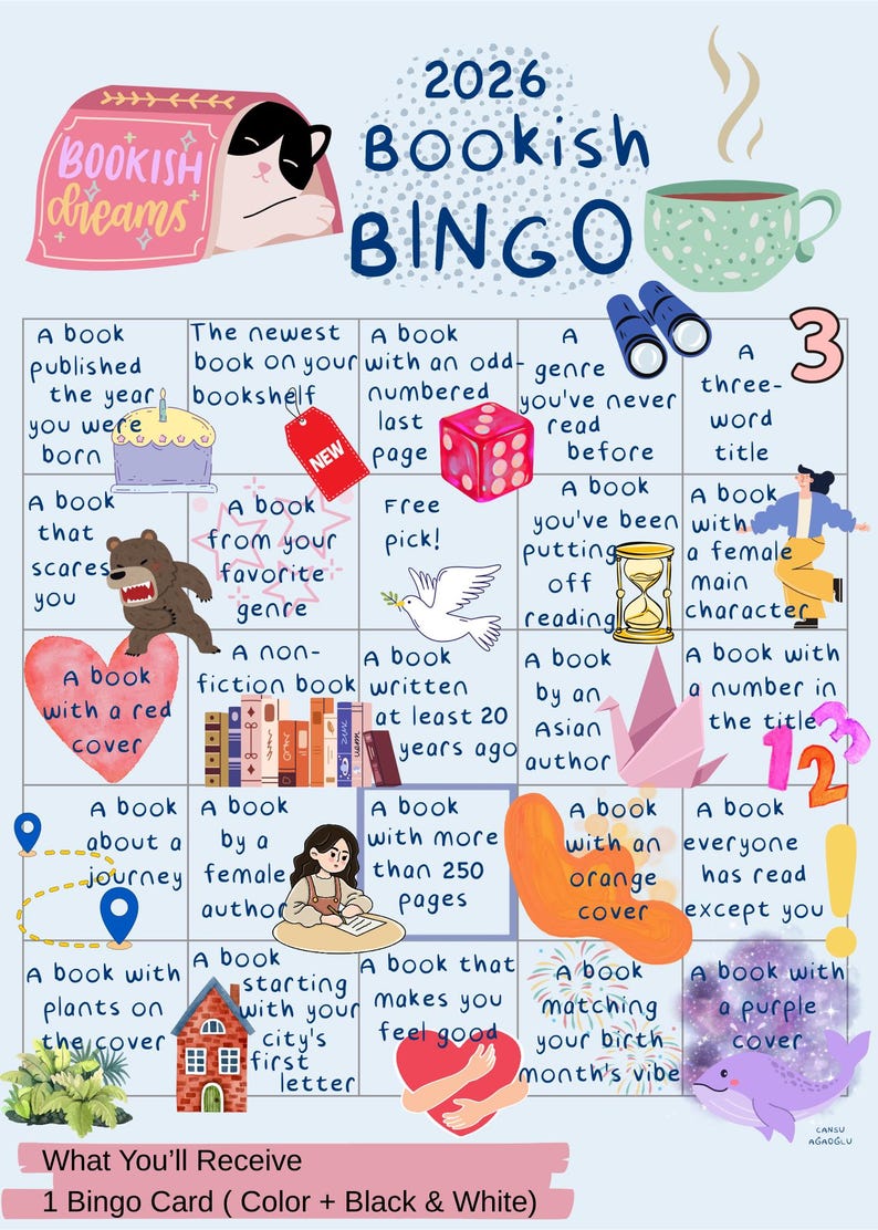 2026 Bookish Bingo | Cozy Reading Challenge Printable | Book Lover Game ...