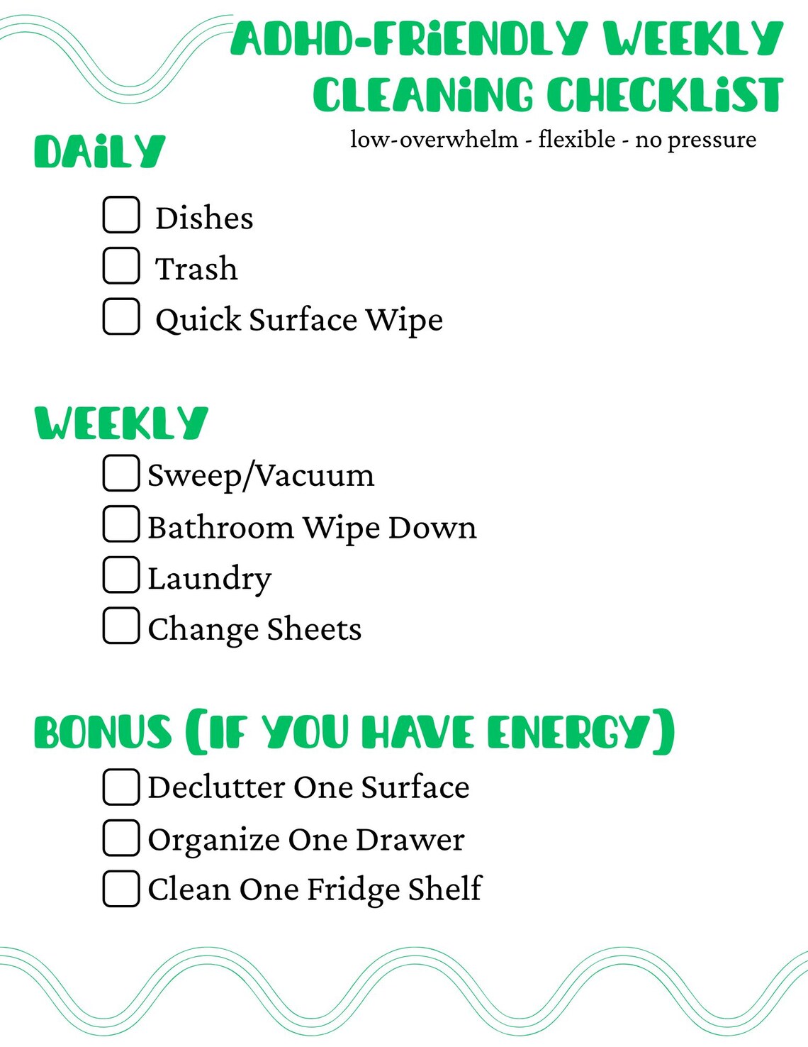 ADHD Cleaning Checklist Printable | Weekly Cleaning Schedule | Low ...