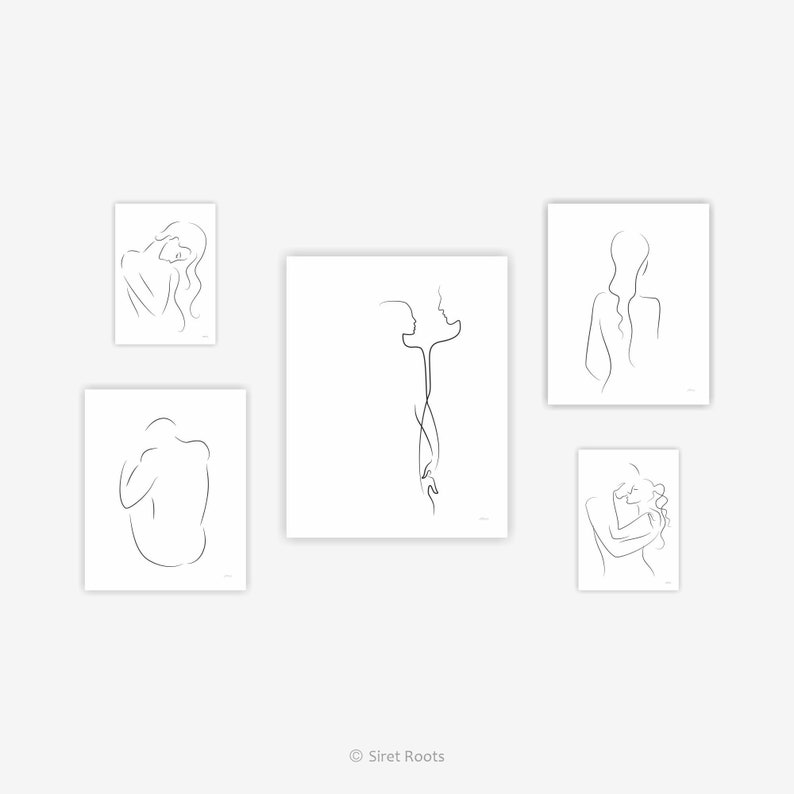 Set of Five Art Prints. Line Art Sketches for Mini Gallery - Etsy