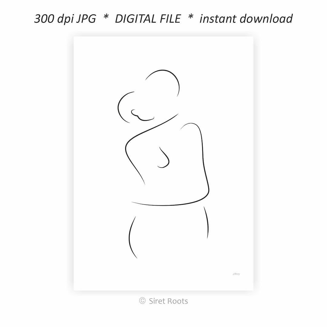 Digital Download Minimalist Sensual Kiss Drawing. Man and Woman Embrace ...