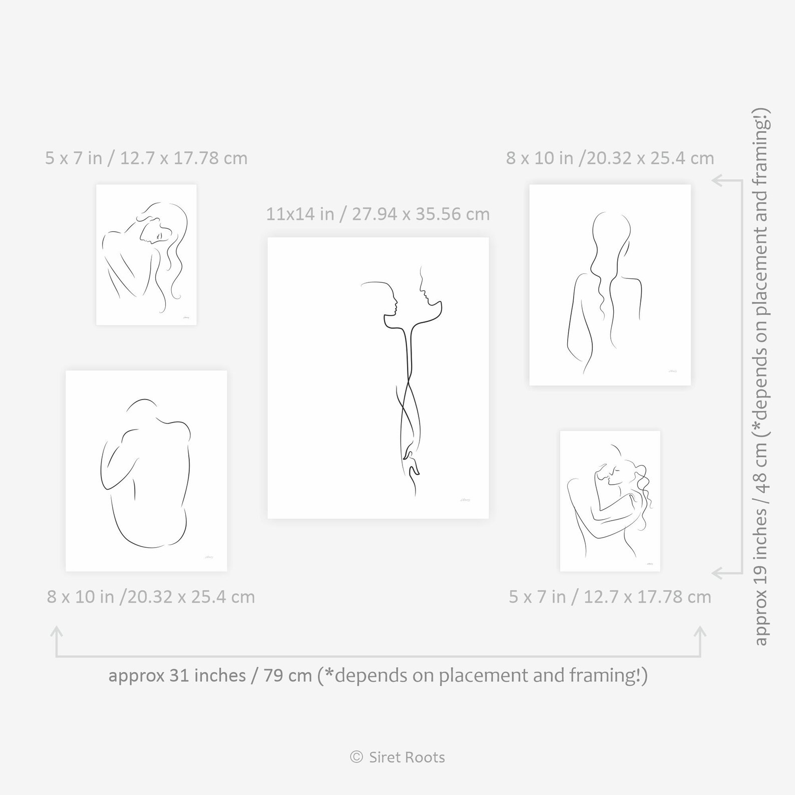 Set of Five Art Prints. Line Art Sketches for Mini Gallery | Etsy