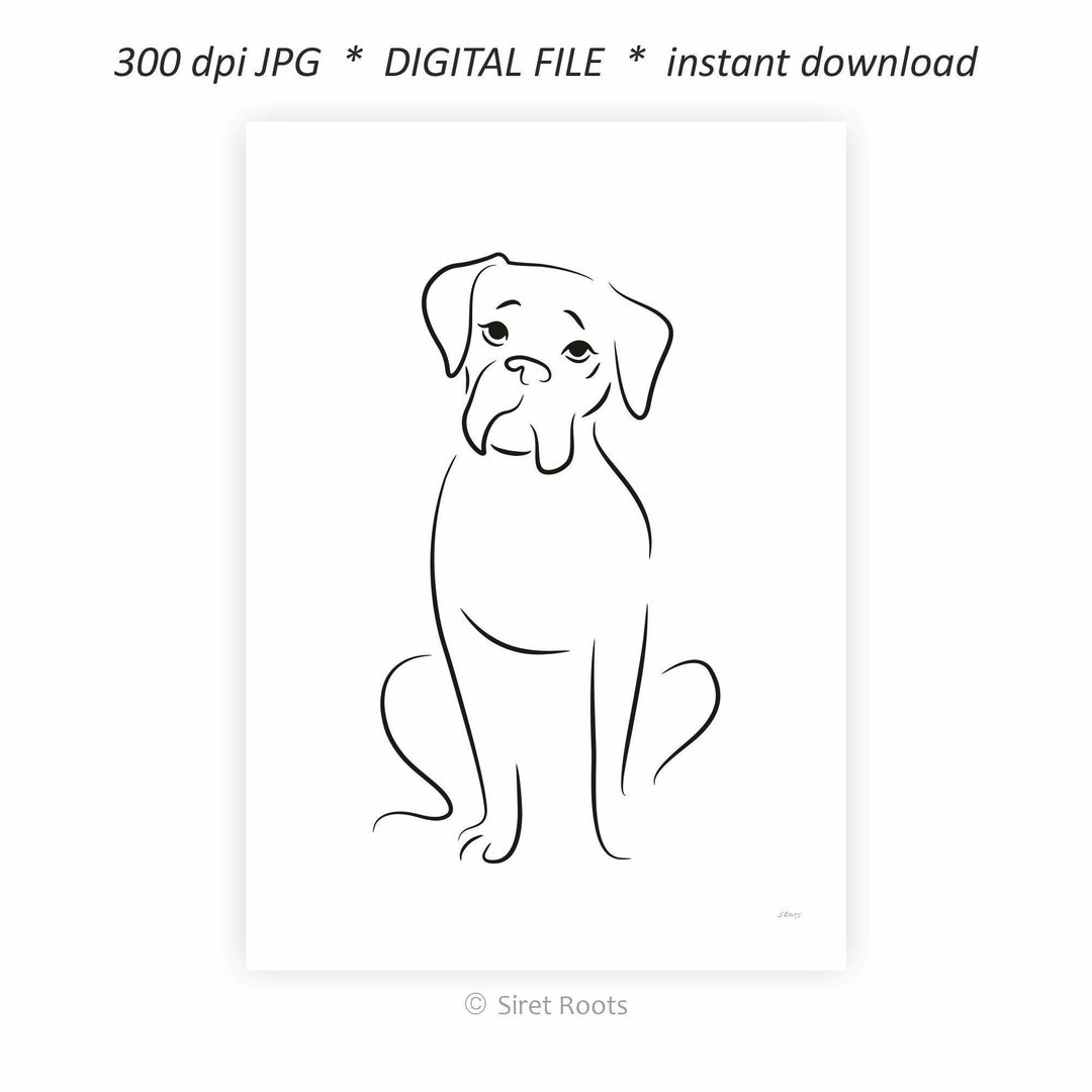 Sitting Boxer Line Drawing. Digital Download for an Art Print of a Dog ...
