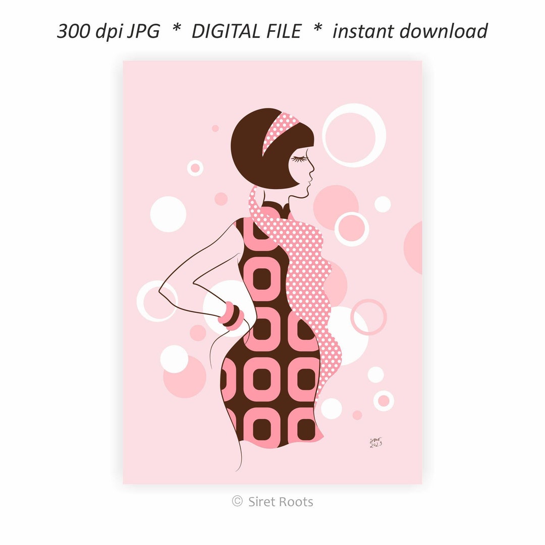 Retro Fashion Poster Digital Download for Pink Vector Style ...