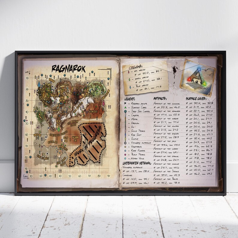 Ark Survival Evolved Island Map Poster | Ragnarok Wall Art | Premium ...