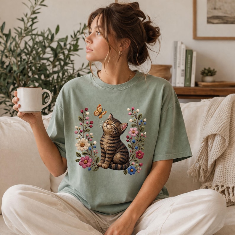 Cat Lover Shirt, Floral Tee, Cat Mom Gift, Comfort Colors - Etsy