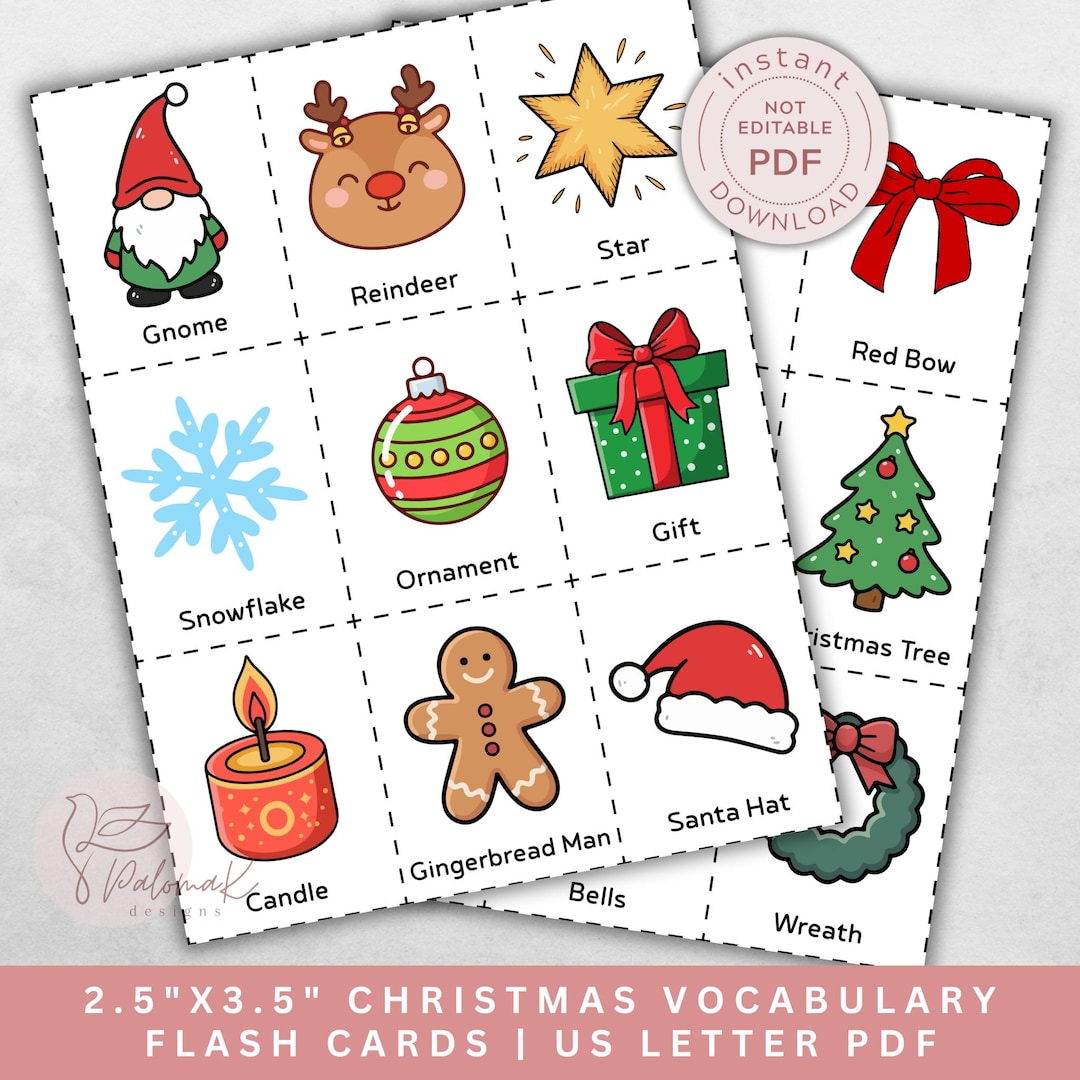 Christmas Vocabulary Flashcards for ESL and Toddlers (PDF Download) - Etsy