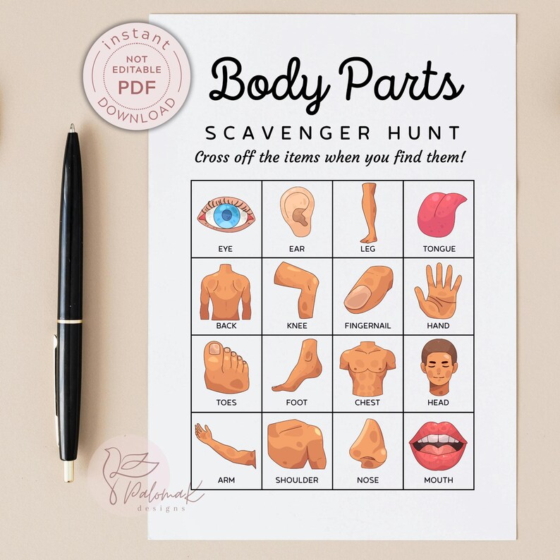 Human Body Parts Scavenger Hunt Activity for Kids (PDF Download) - Etsy