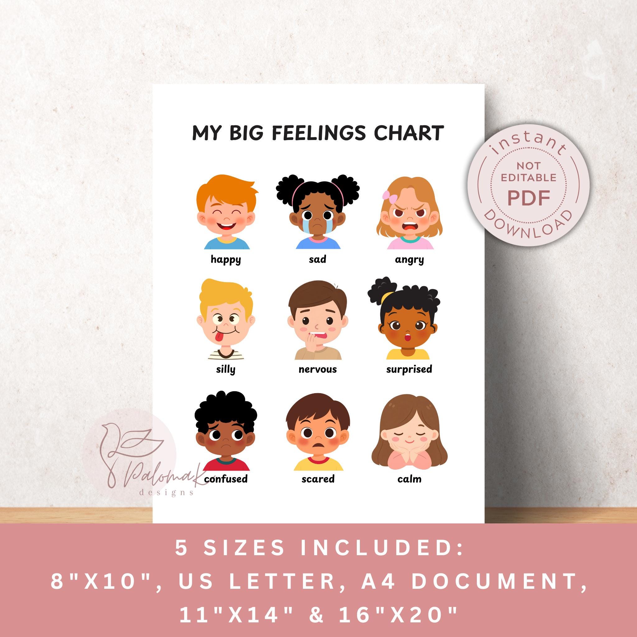 Printable My Big Feelings Chart, Emotions Poster for Kids (PDF Download ...