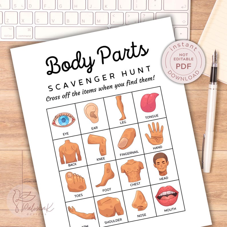 Human Body Parts Scavenger Hunt Activity for Kids (PDF Download) - Etsy