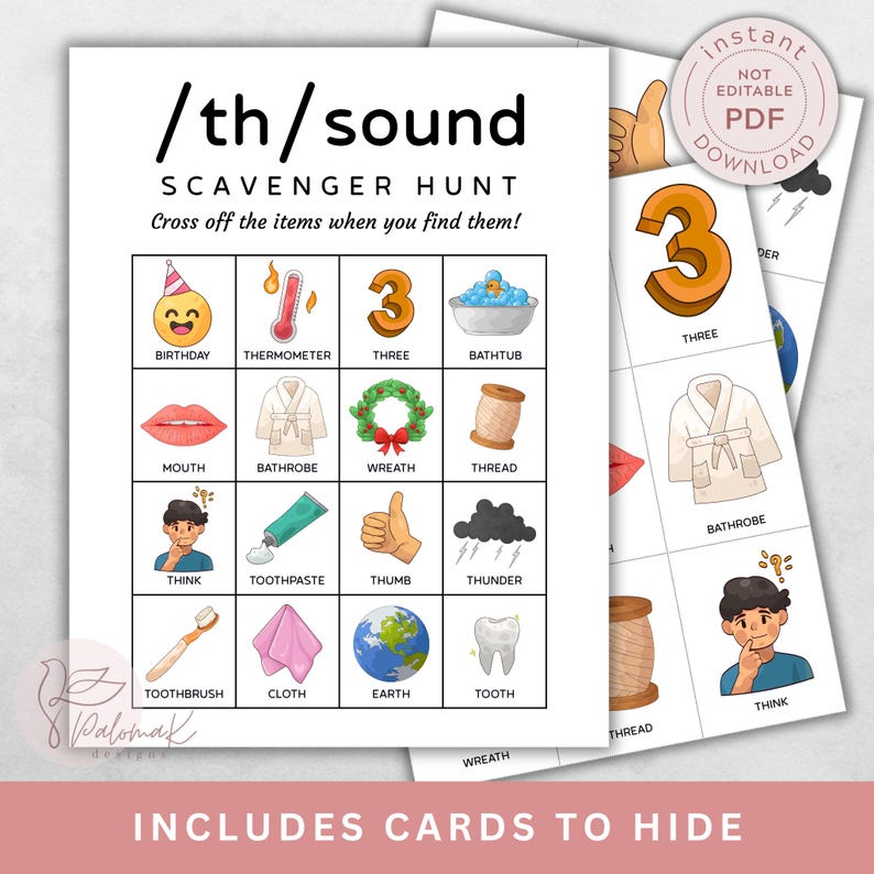Letter TH Sound Scavenger Hunt for Speech Therapy (PDF Download) - Etsy