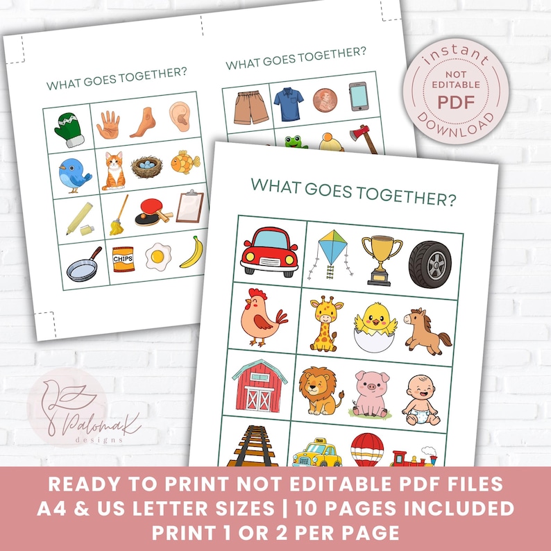 Printable What Goes Together Pages, Functions Task Cards for Speech ...