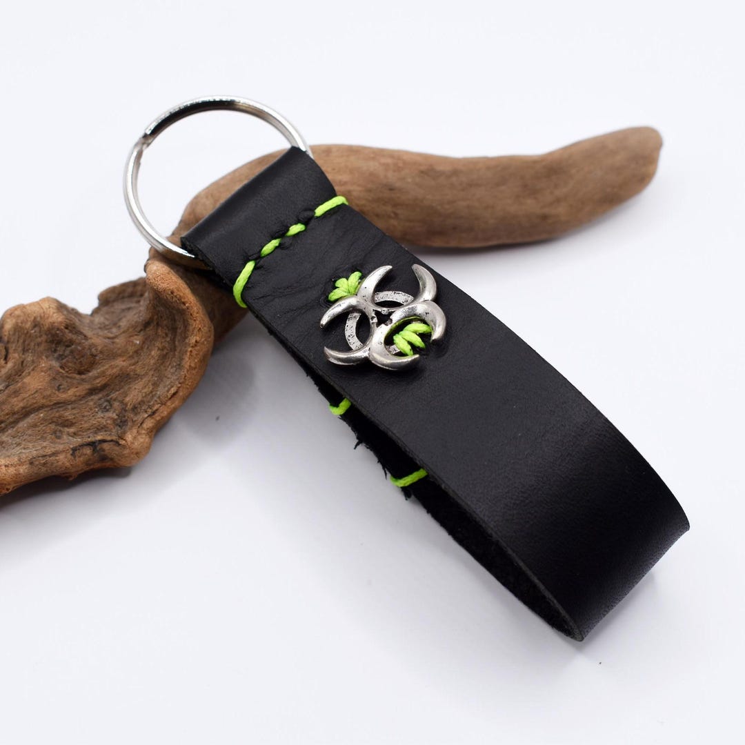 PERSONALIZED Leather Biohazard Keyfob, Sci-fi Zombie Apocalypse Keyring ...