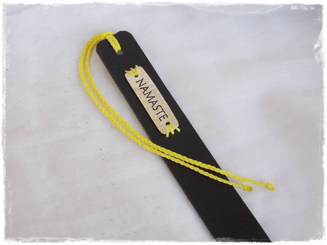 Personalized Leather Bookmark, NAMASTE Bookmark, Yoga Bookmark ...