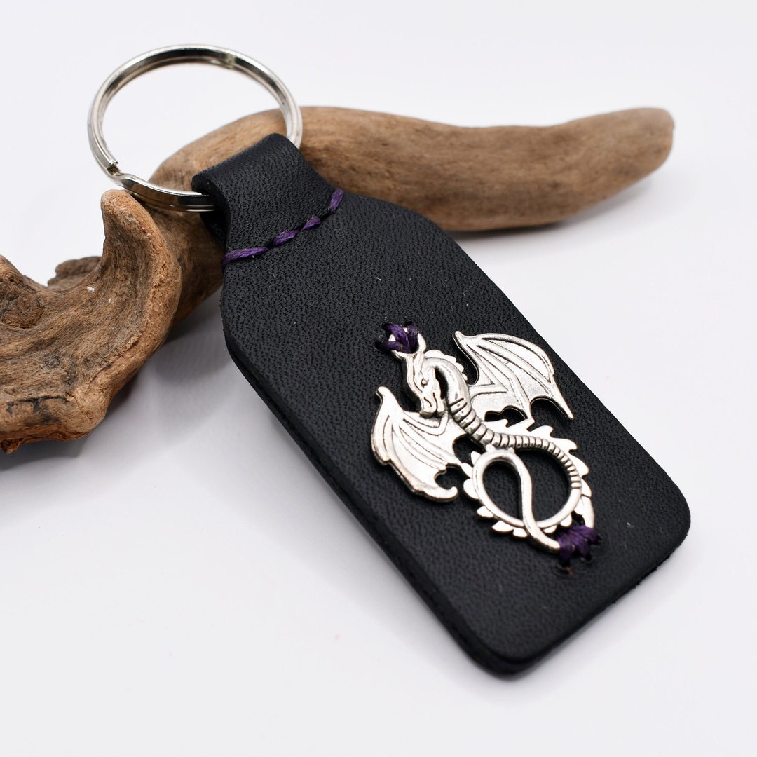 Custom Engraved Dragon Keychain – PERSONALIZED Leather Fantasy Keyring ...