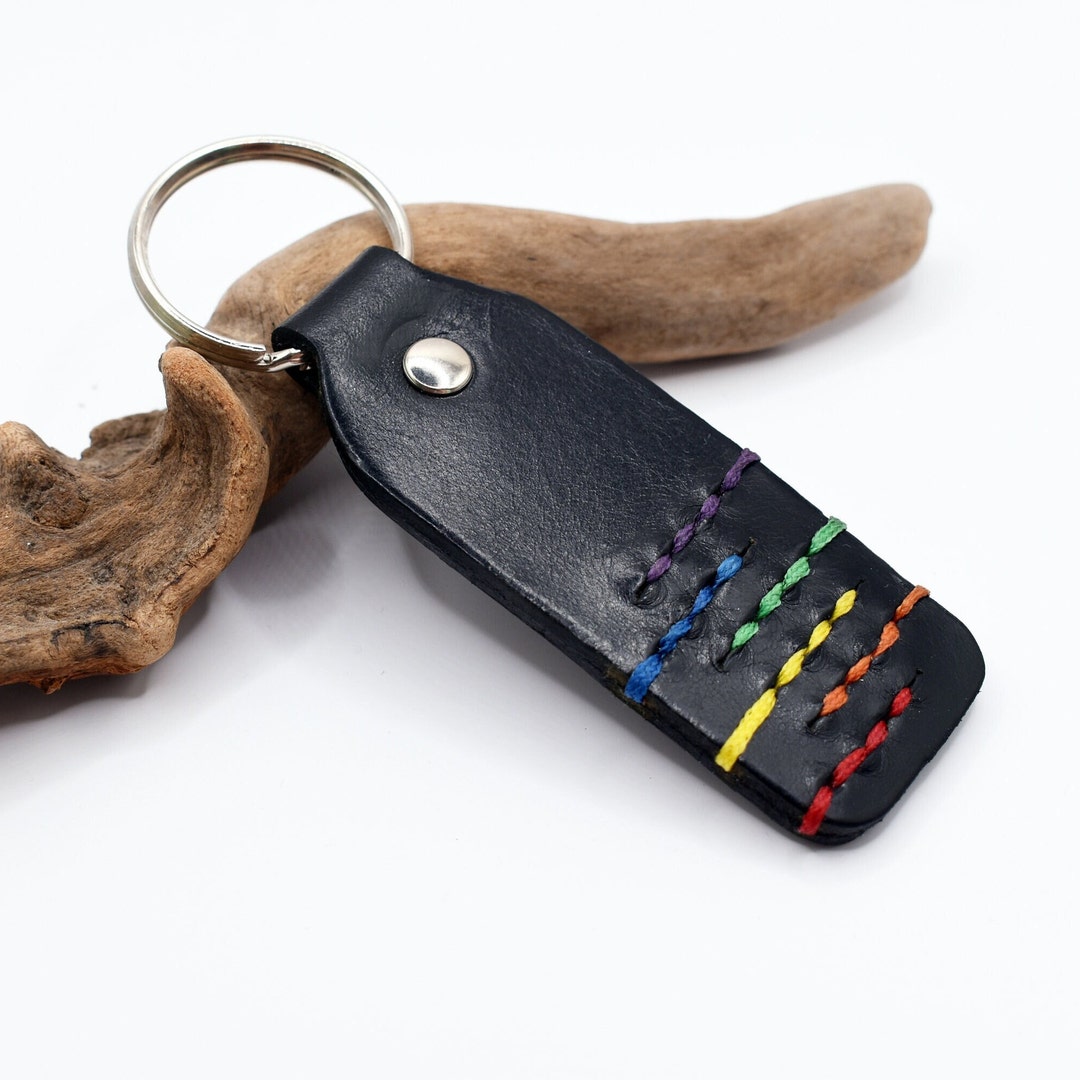 PERSONALIZED LGBTQ+ Leather Keychain, Pride Flag Keyring, Engraved 3rd ...