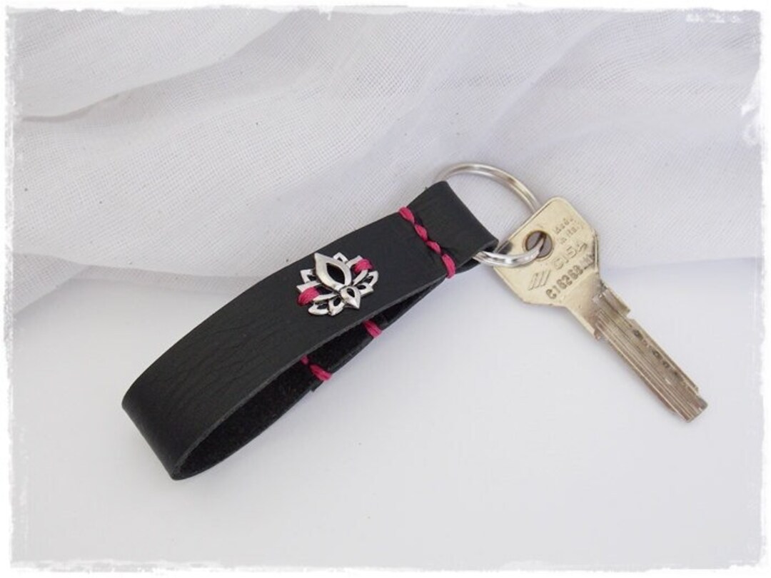 Lotus Flower Keychain PERSONALIZED Leather Keychain - Etsy
