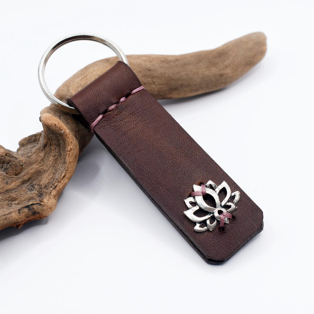 PERSOALIZED Lotus Flower Keyring, Meditation Yoga Leather Keychain ...