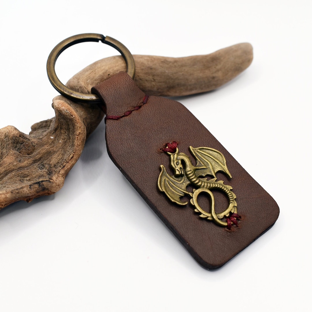 PERSONALIZED Dragon Keychain, Celtic Leather Keychain, Medieval Leather ...