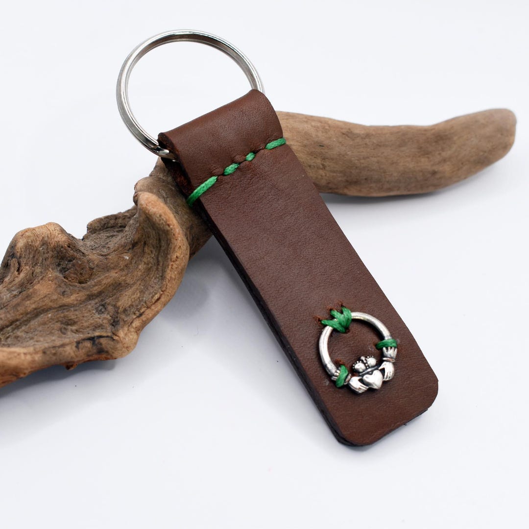 PERSONALIZED Claddagh Keychain, Irish Leather Keychain, Engagement ...