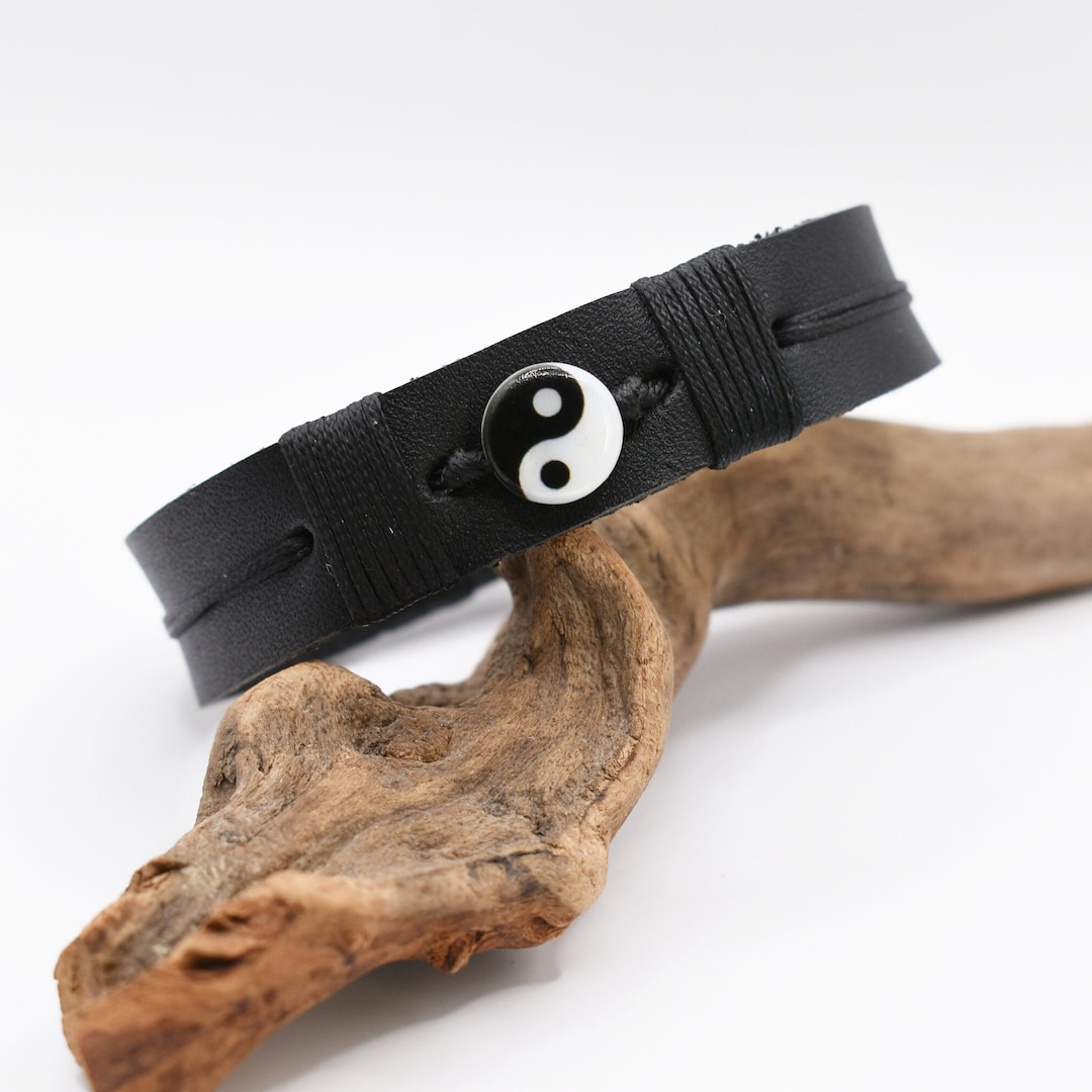 PERSONALIZED Yin Yang Bracelet, Leather Chinese Bracelet, Taijitu ...