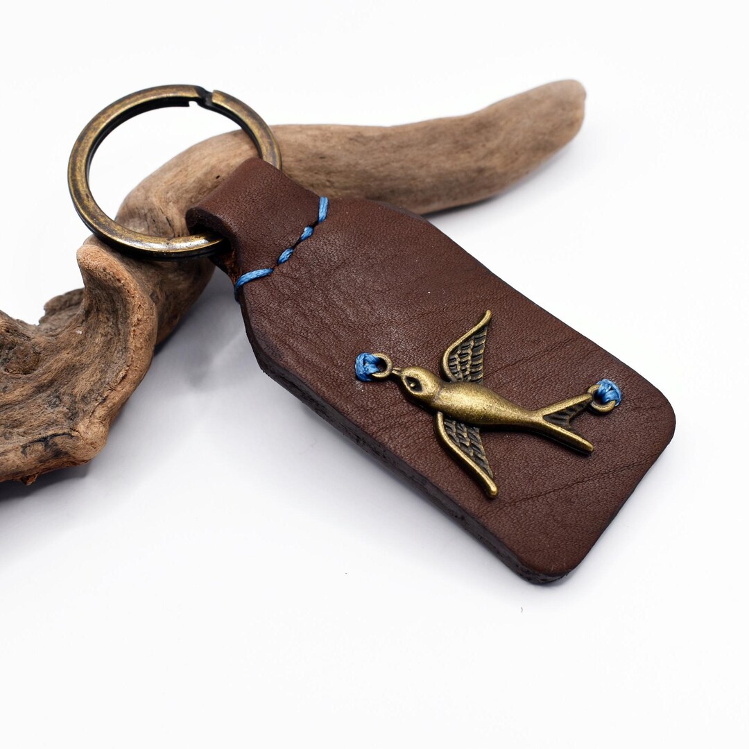 PERSONALIZED Leather Swallow Keychain – Engraved Woodland Bird Keyring ...