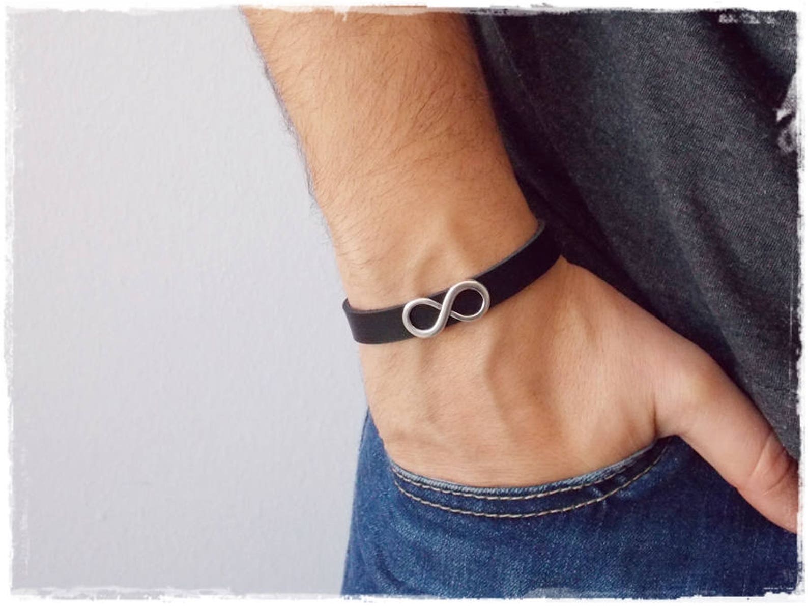 Infinity Symbol Leather Bracelet, Men's Leather Bracelet, Leather ...