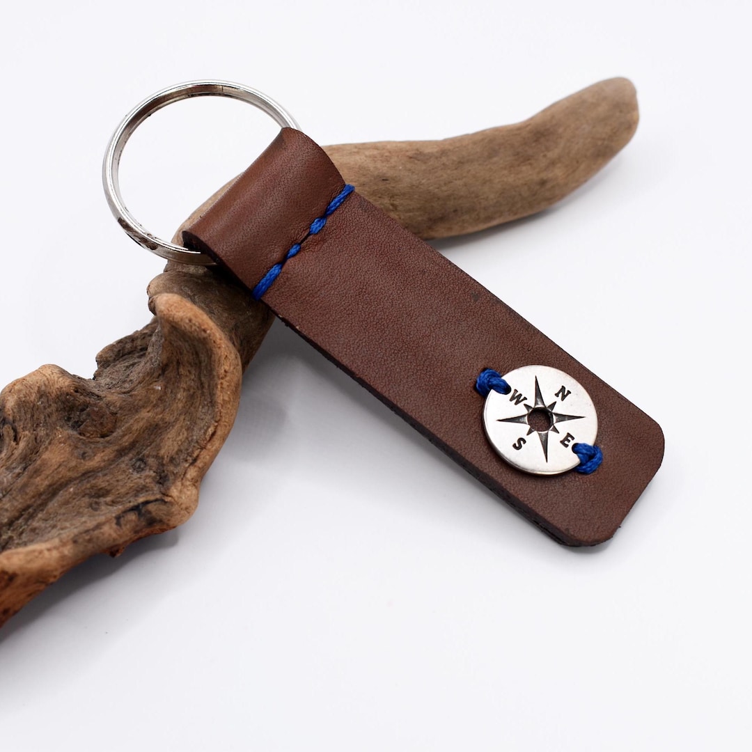 PERSONALIZED Compass Keychain, Nautical Leather Keychain, Custom ...