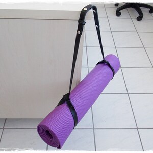 Yoga Mat Strap, Black Leather Mat Strap, Yoga Mat Carrier, Leather ...
