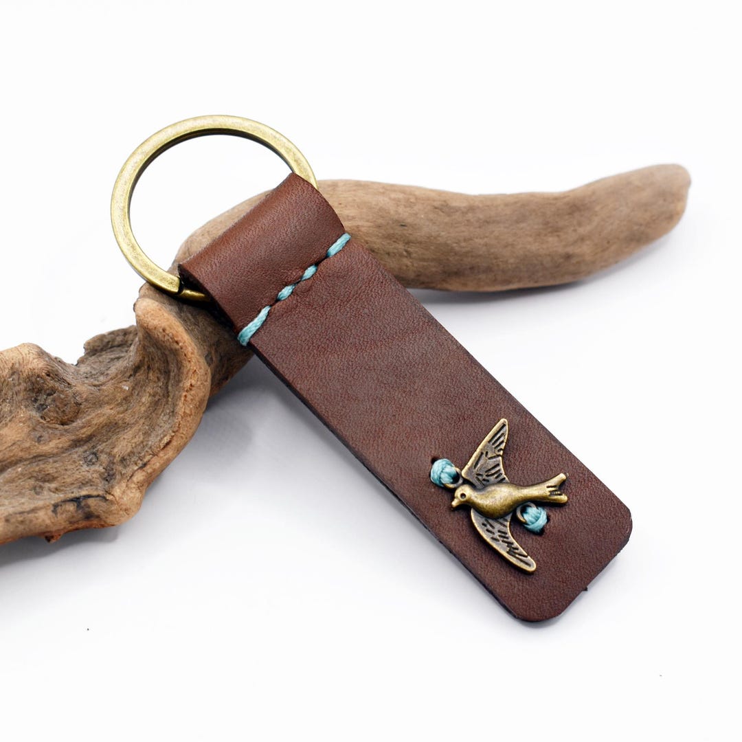 PERSONALIZED Bird Keychain – Engraved Leather Swallow Keyring, Nature ...