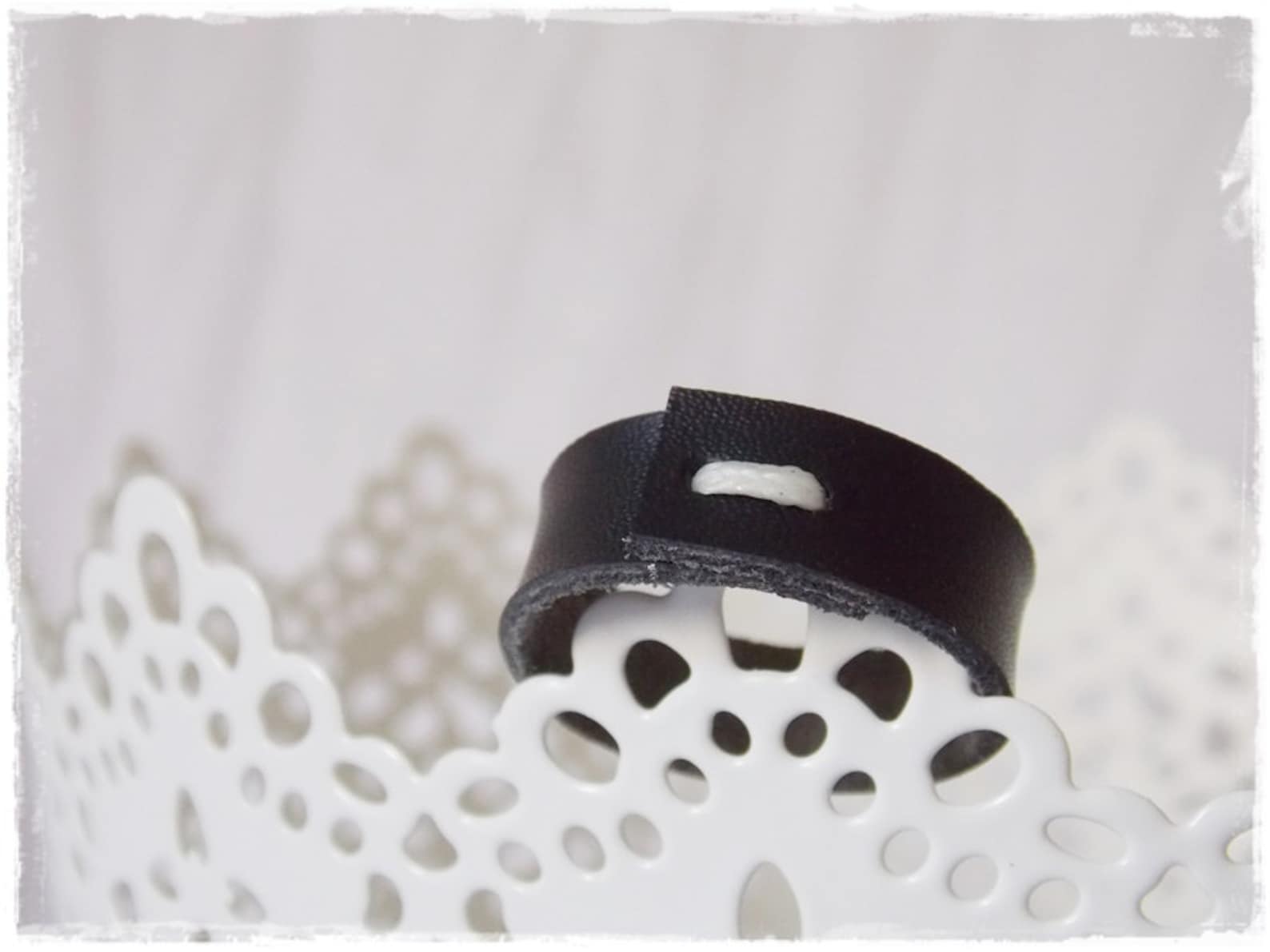 Gothic Black Ring, Vampire Ring, Elven Leather Ring, Black Leather Band ...