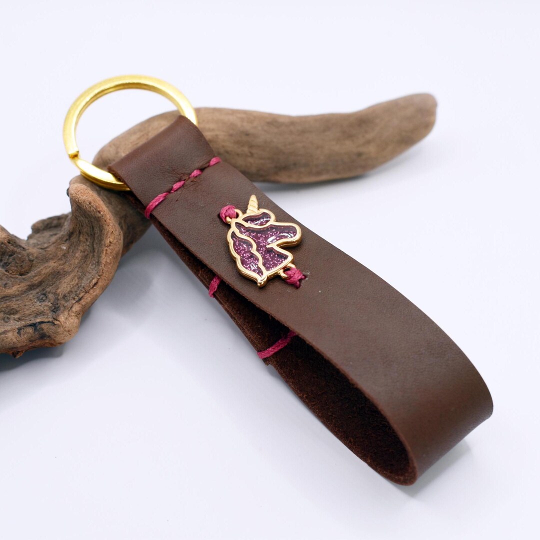 PERSONALIZED Unicorn Keychain – Engraved Leather Glitter Keyring ...