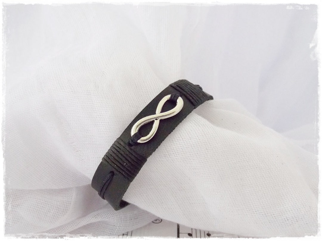PERSONALIZED Leather Infinity Bracelet, 3rd Anniversary Gift, Eternity ...