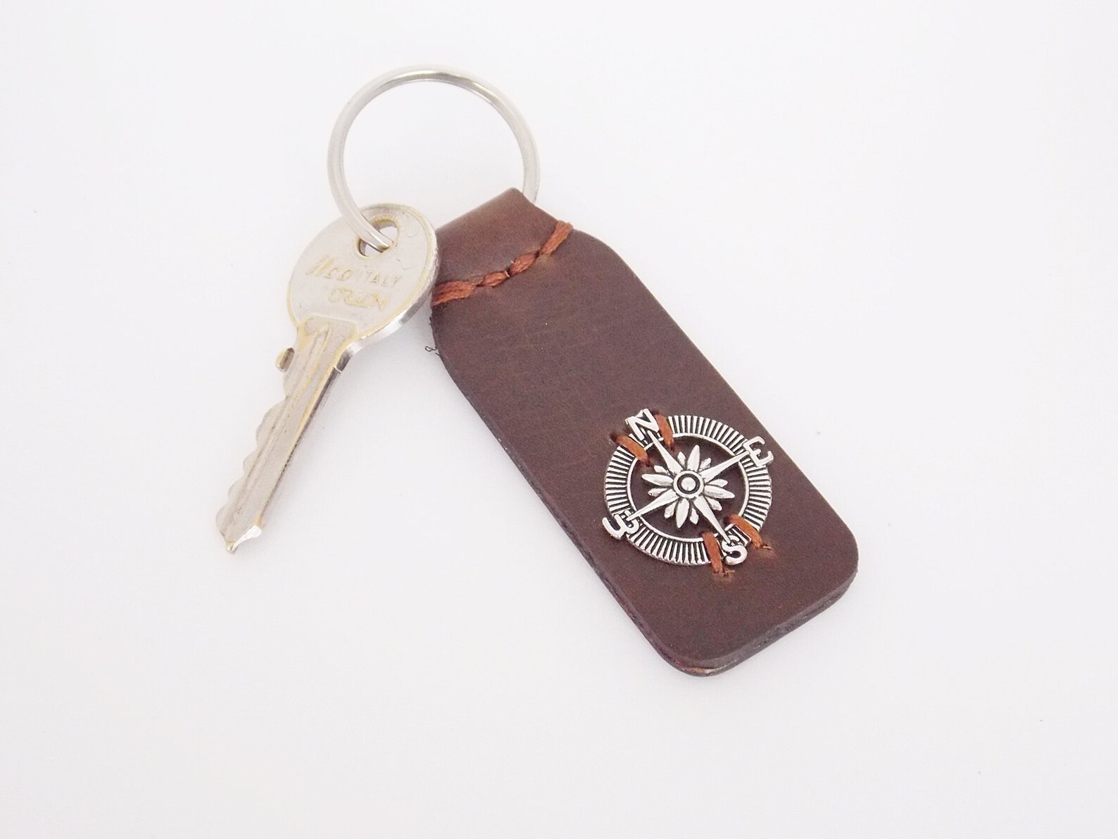 PERSONALIZED Leather Compass Keychain, Custom Engraved Nautical Keyring ...