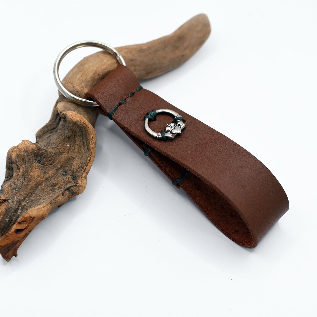 PERSONALIZED Claddagh Keychain, Irish Leather Keychain, 3rd Anniversary ...