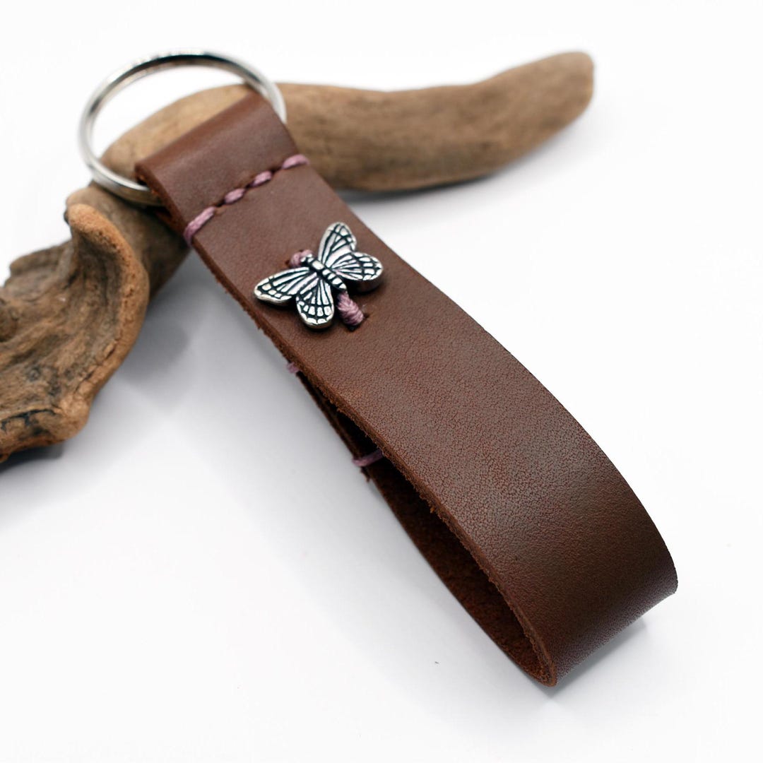 PERSONALIZED Butterfly Keychain – Engraved Leather Monarch Keyring ...