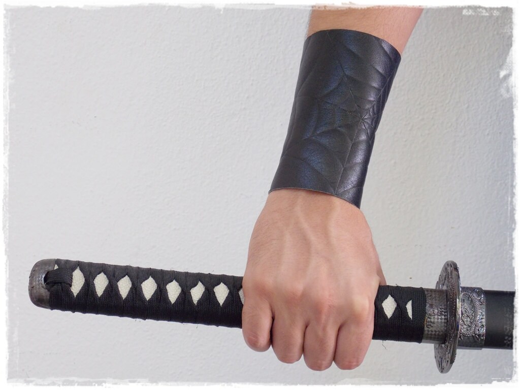 Black Leather Bracer Fantasy Spiderweb Armguard Cosplay - Etsy