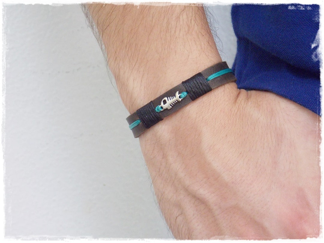 Fish-bone Bracelet, Fishbone Leather Bracelet, Men's Leather Bracelet ...
